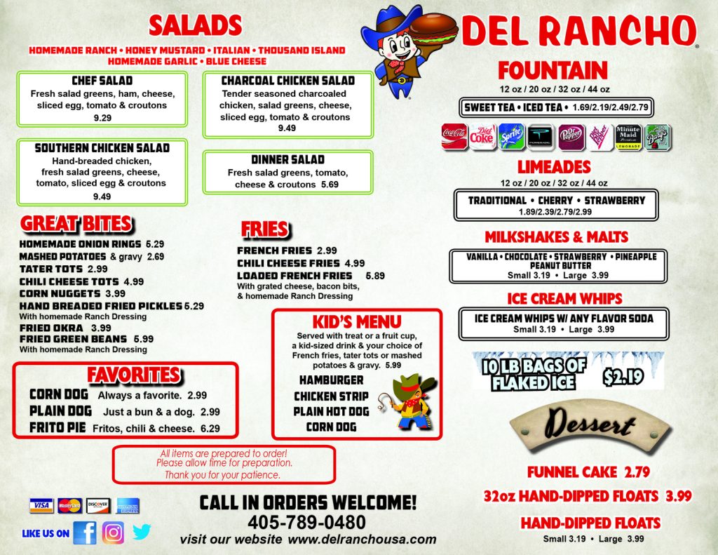 Handout Menu Front - Del Rancho Restaurant